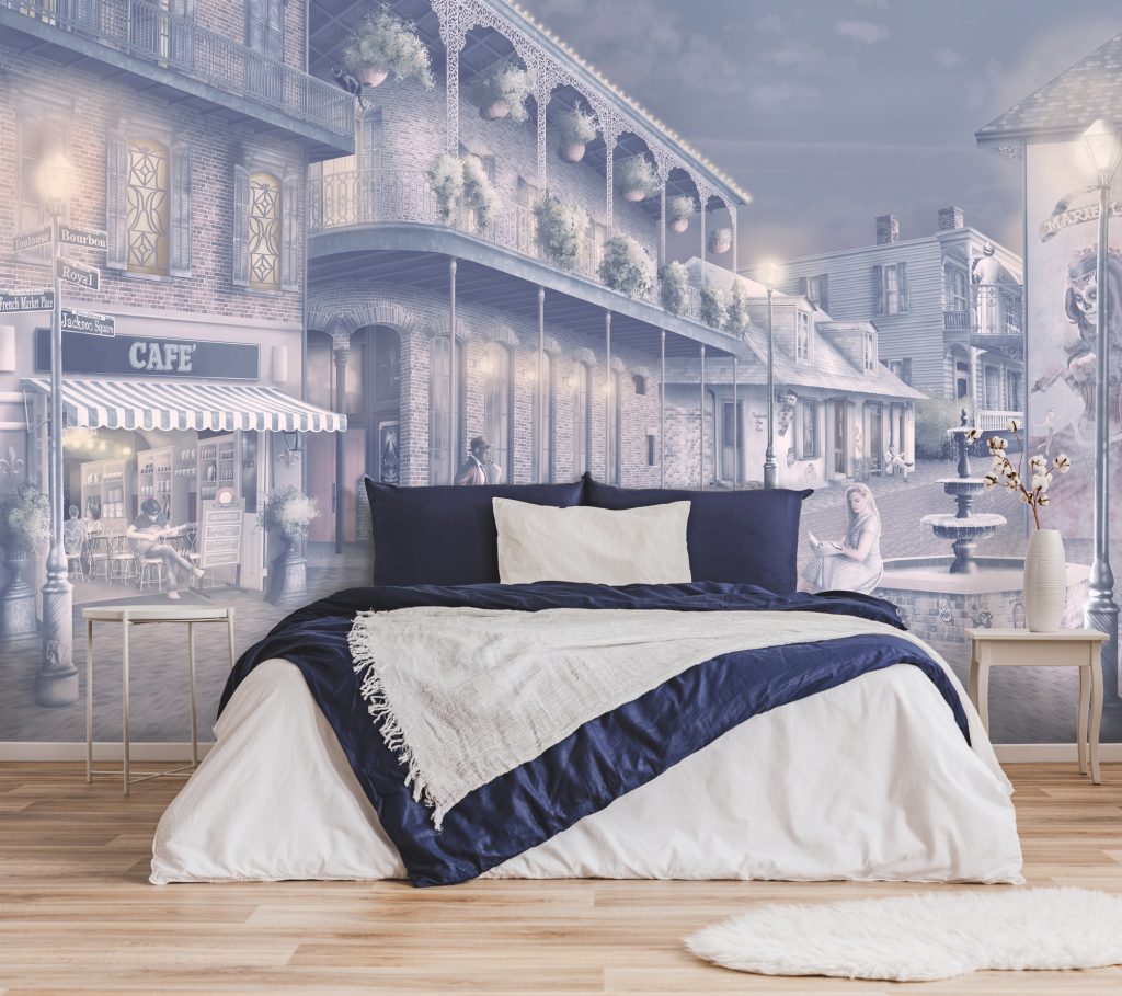 Romantic mural of a street cafe with lights. New Orleans Night - Wall Mural