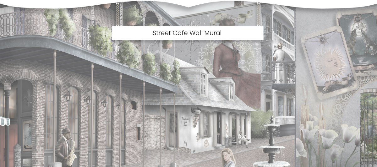 Custom fantasy street cafe wallpaper wall mural