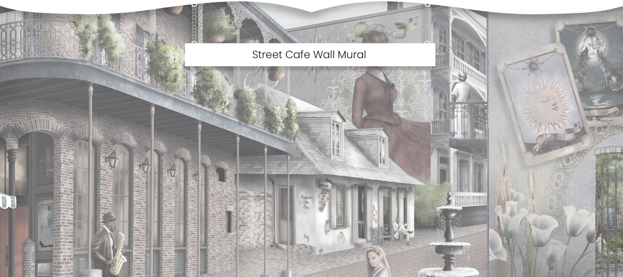 Custom fantasy street cafe wallpaper wall mural