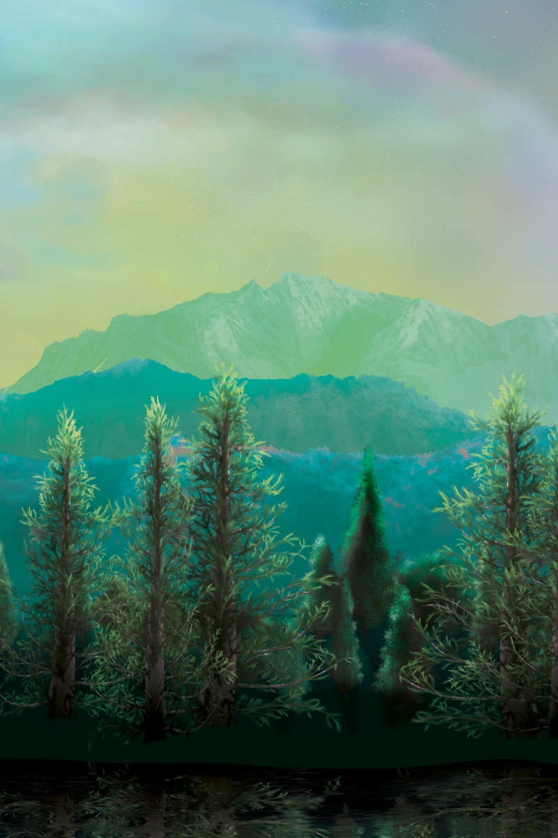 Serene landscape forest wallpaper mural - with a touch of surrealism