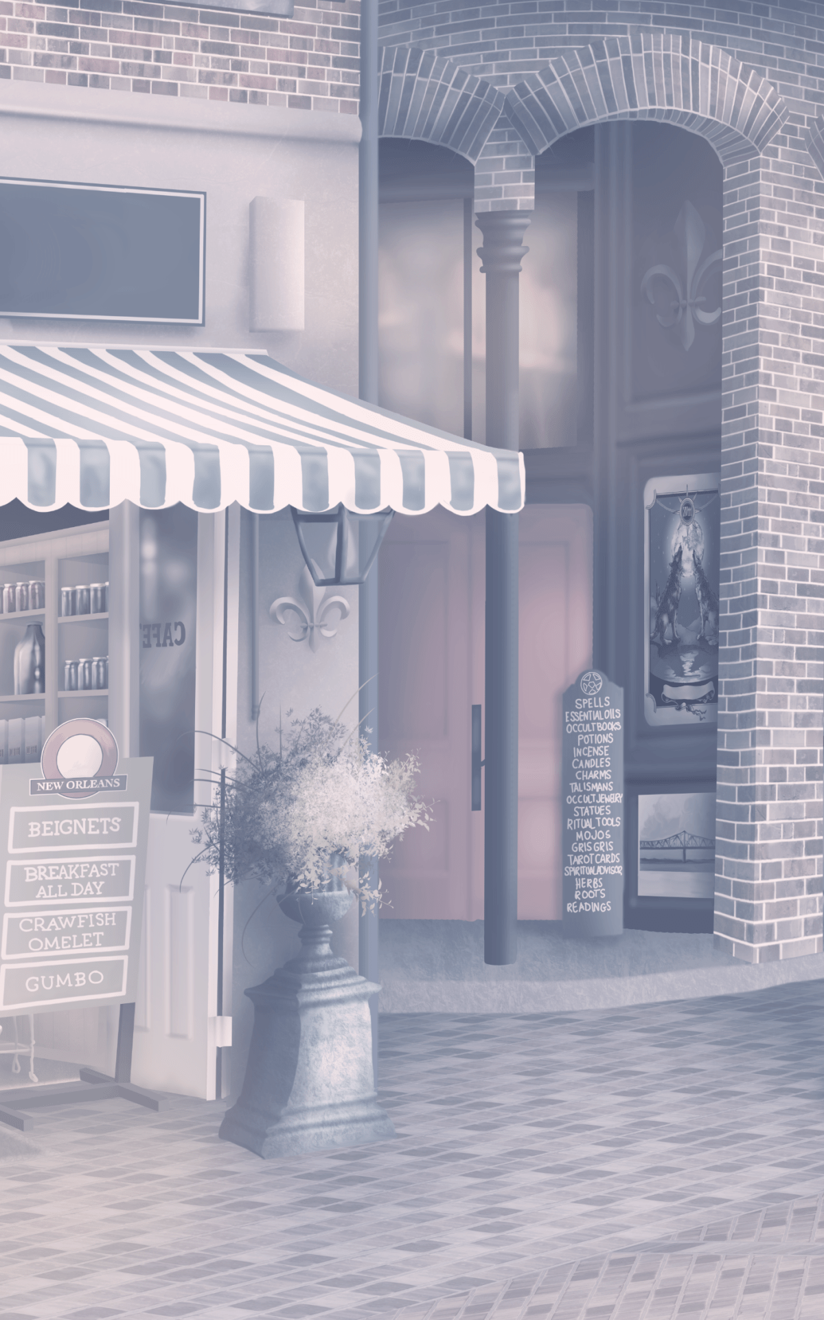 Romantic wallpaper mural of a night street cafe with lights.