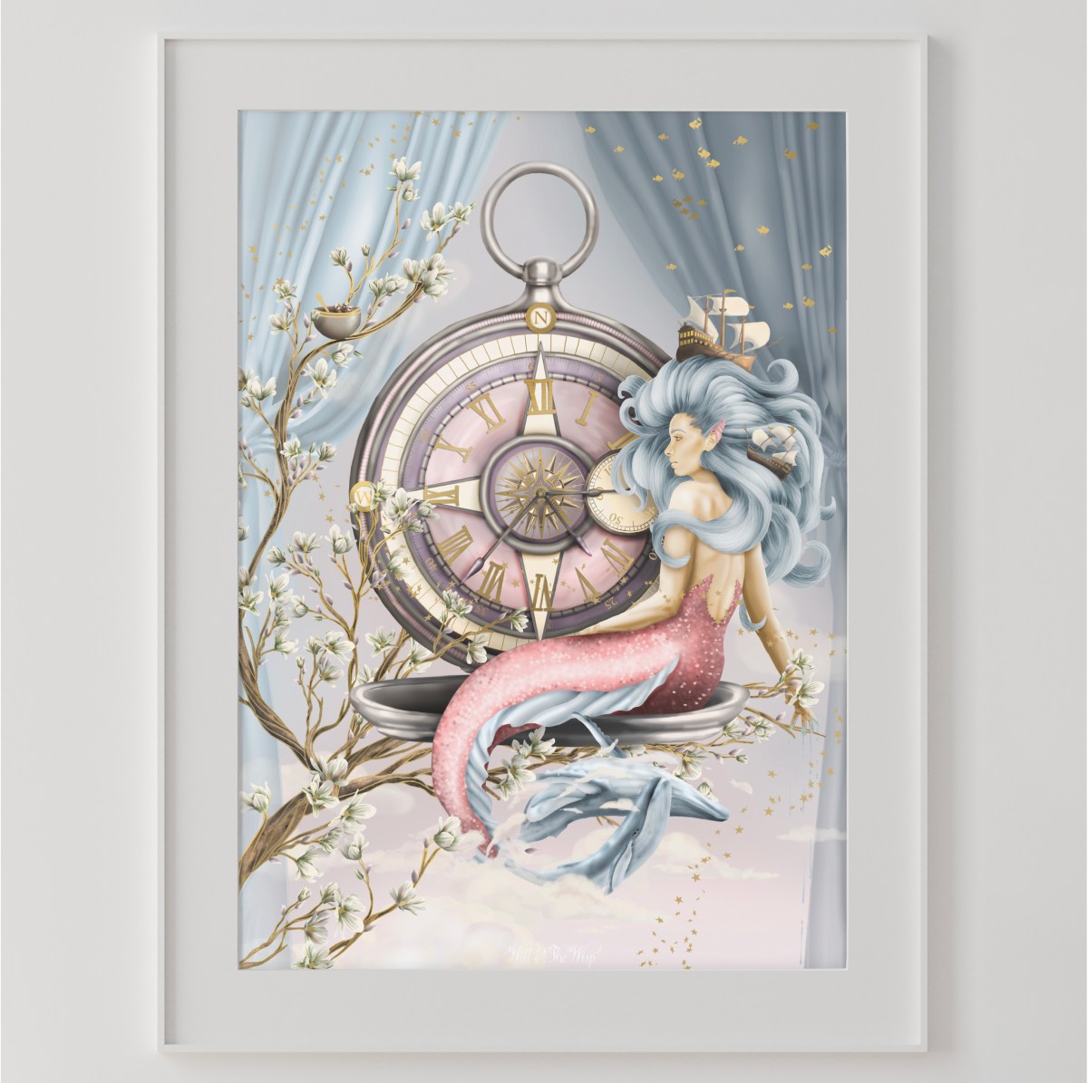Girls Mermaid Artwork Print - Mermaid Clock Print