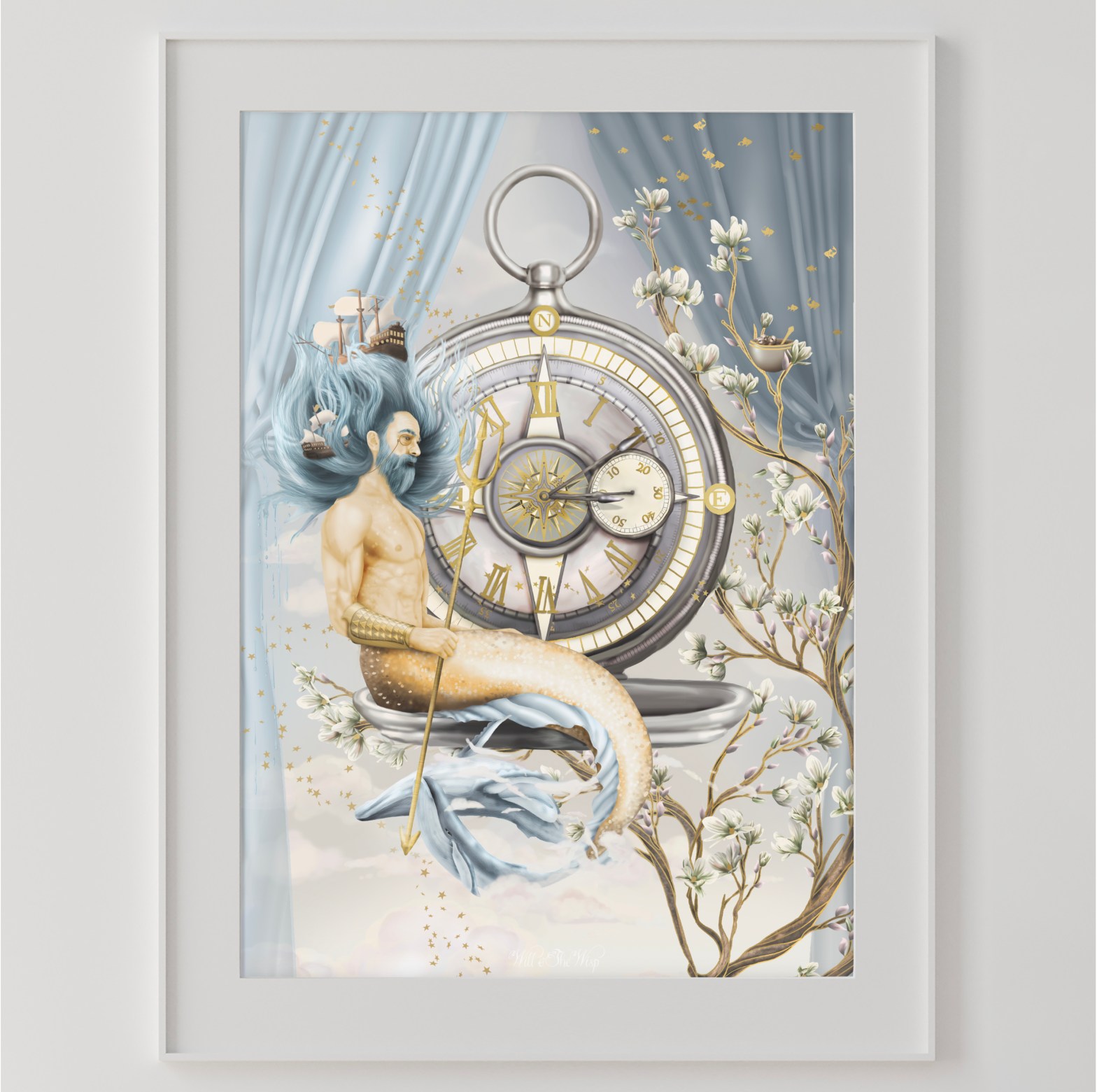 King Triton Clock Print - Boys or girls merman nursery artwork